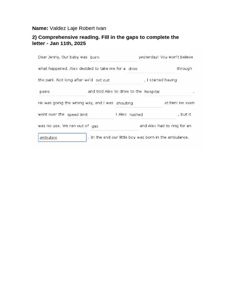 2) Comprehensive Reading. Fill in The Gaps To Complete The Letter - Jan ...