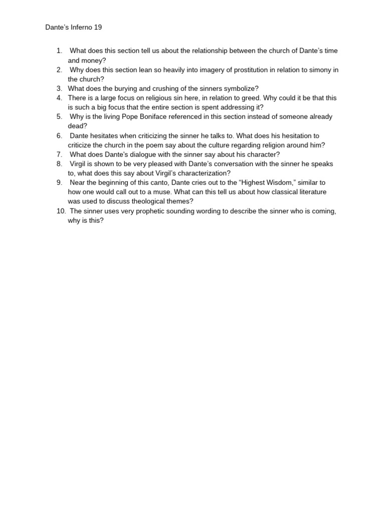 Dante Inferno Research Questions | PDF