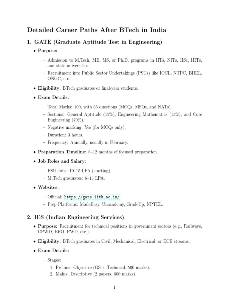 Career Options After BTech in India | PDF | Qualifications