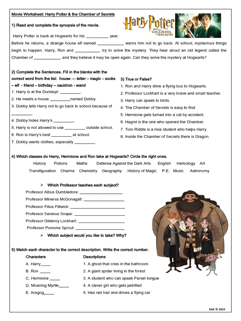 Harry Potter Chamber of Secrets Worksheet | PDF | Harry Potter ...