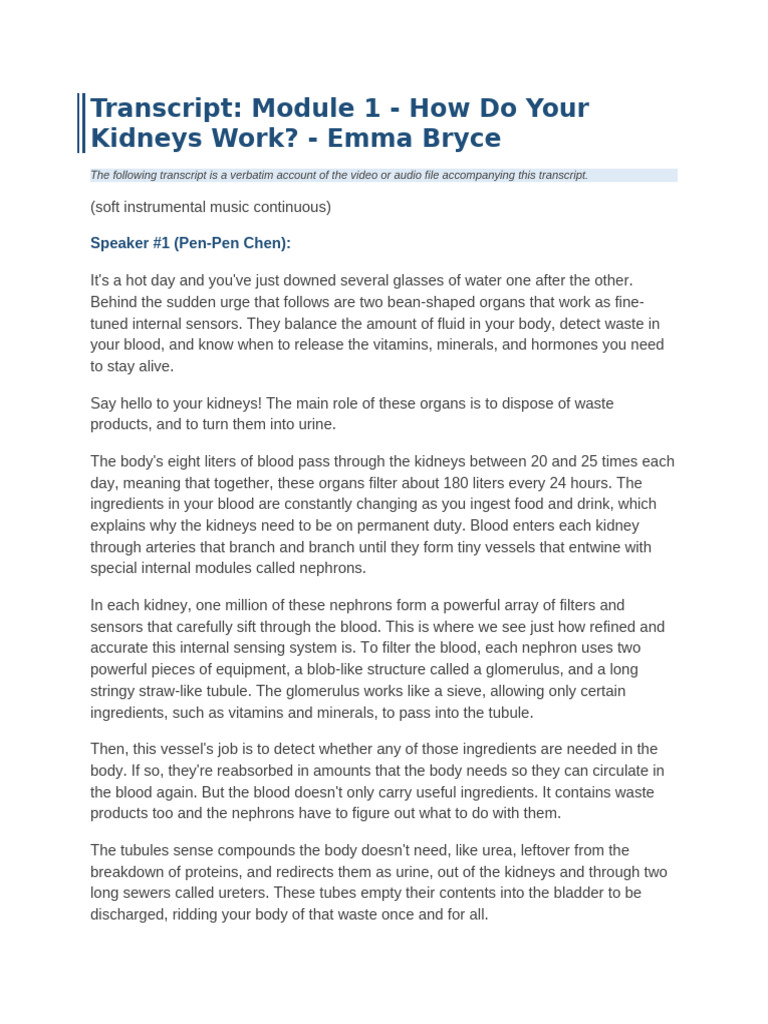 Module 1 - How Do Your Kidneys Work | PDF | Kidney | Urine