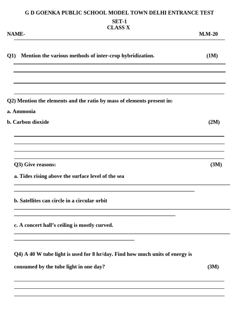 9th Sci Entrance Test Set-1 | PDF