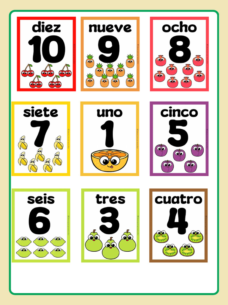 Póster Didáctico Imprimible Números Del 1 Al 10 Simple Multicolor ...