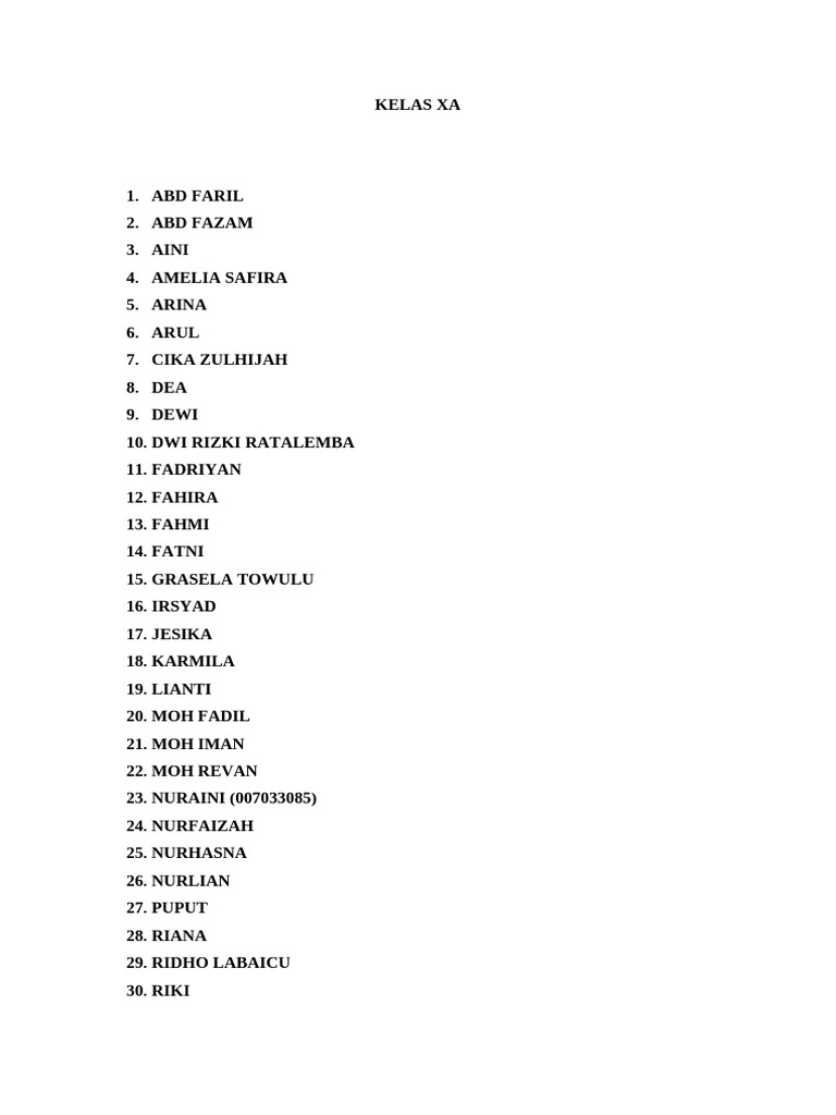 Pembagian Kelas X-1 | PDF