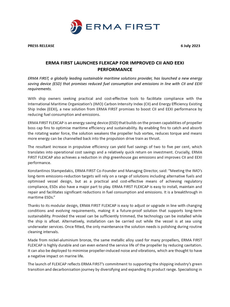 ERMA FIRST FLEXCAP Enhances CII EEXI | PDF | Sustainable Development ...