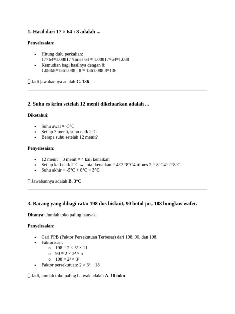 Pembahasan Soal MTK Kls 6 | PDF
