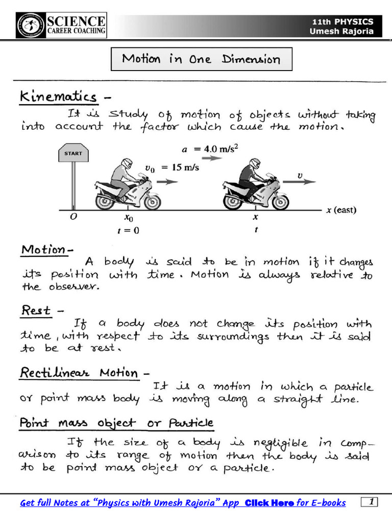 Motion in One Dimension-Class 11th Physics | PDF