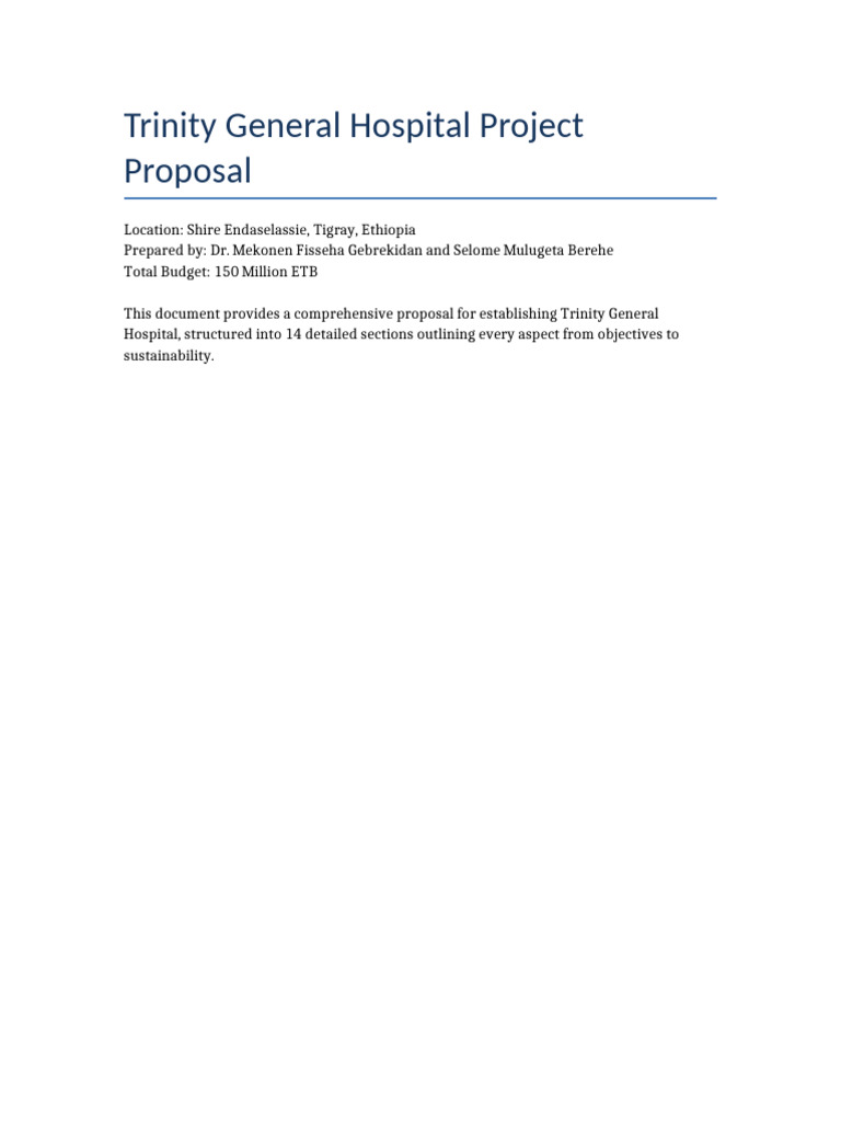 Trinity General Hospital Proposal, Ethiopia | PDF | Hospital | Health Care