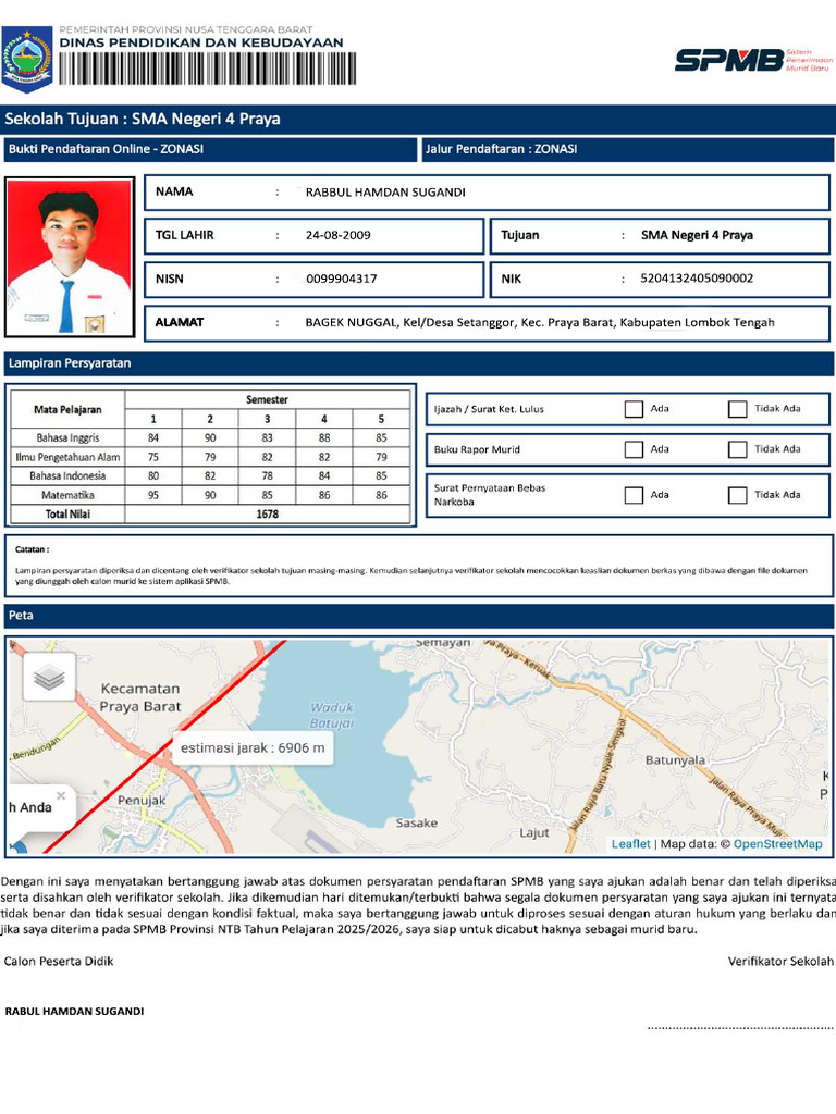 Formulir Bukti Pendaftaran & Verifikasi SPMB-1 Rabu | PDF