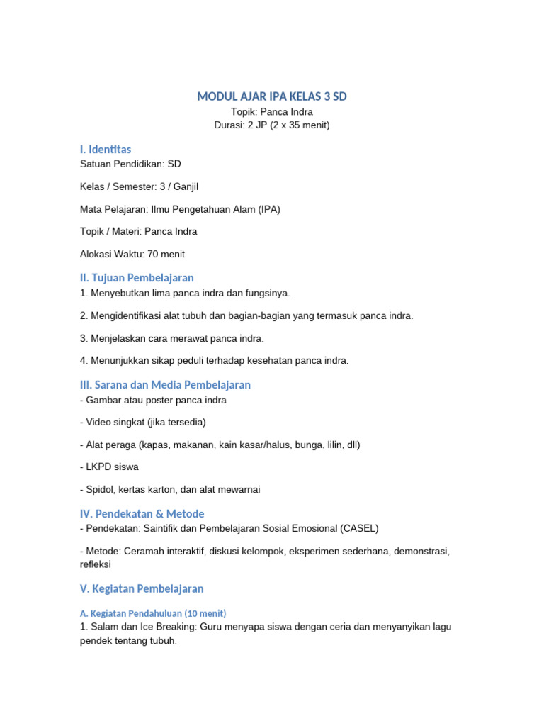 Modul Ajar IPA Panca Indra Kelas3 | PDF