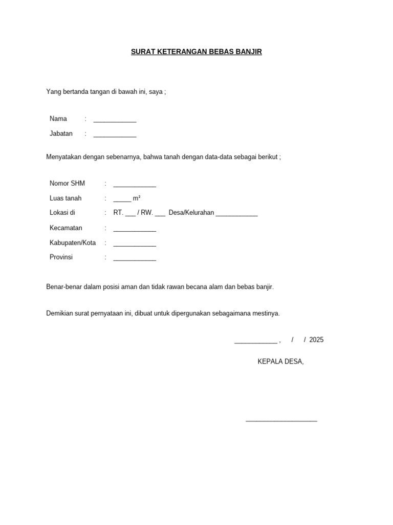 Surat Keterangan Bebas Banjir | PDF