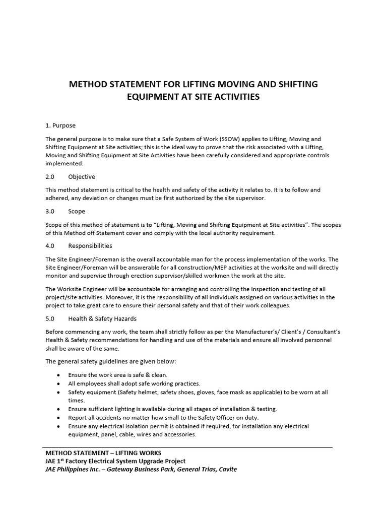Lifting Equipment Method Statement | PDF | Occupational Safety And ...