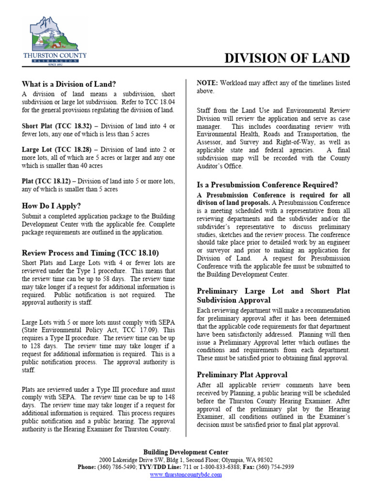 Thurston County Land Division Guide | PDF | Plat