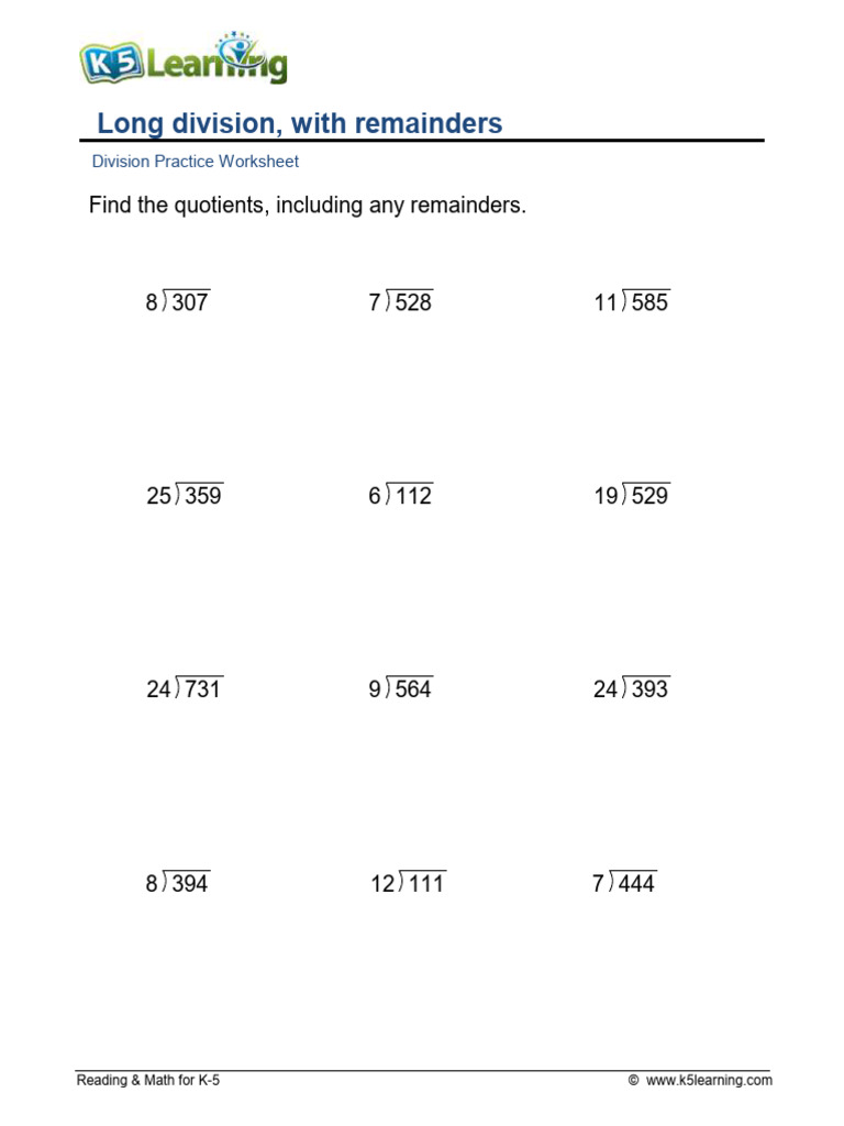 Long Division Remainder 3x2 Digit B | PDF