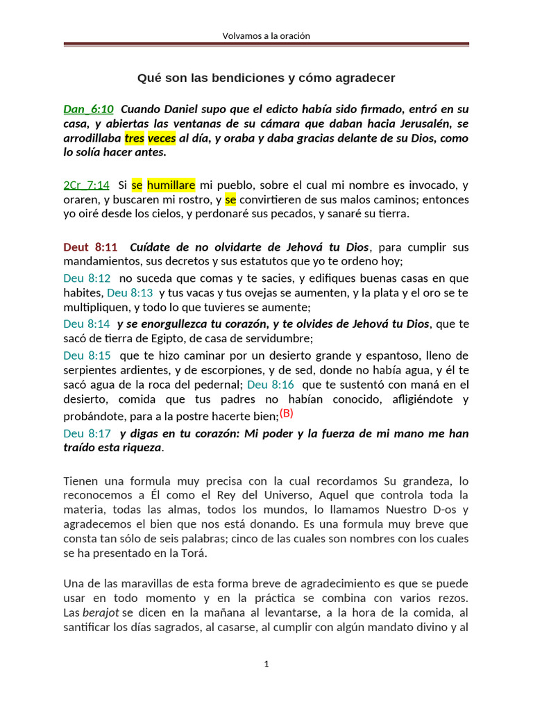 Bendiciones judías y su significado | PDF | Oración | Judios y judaísmo
