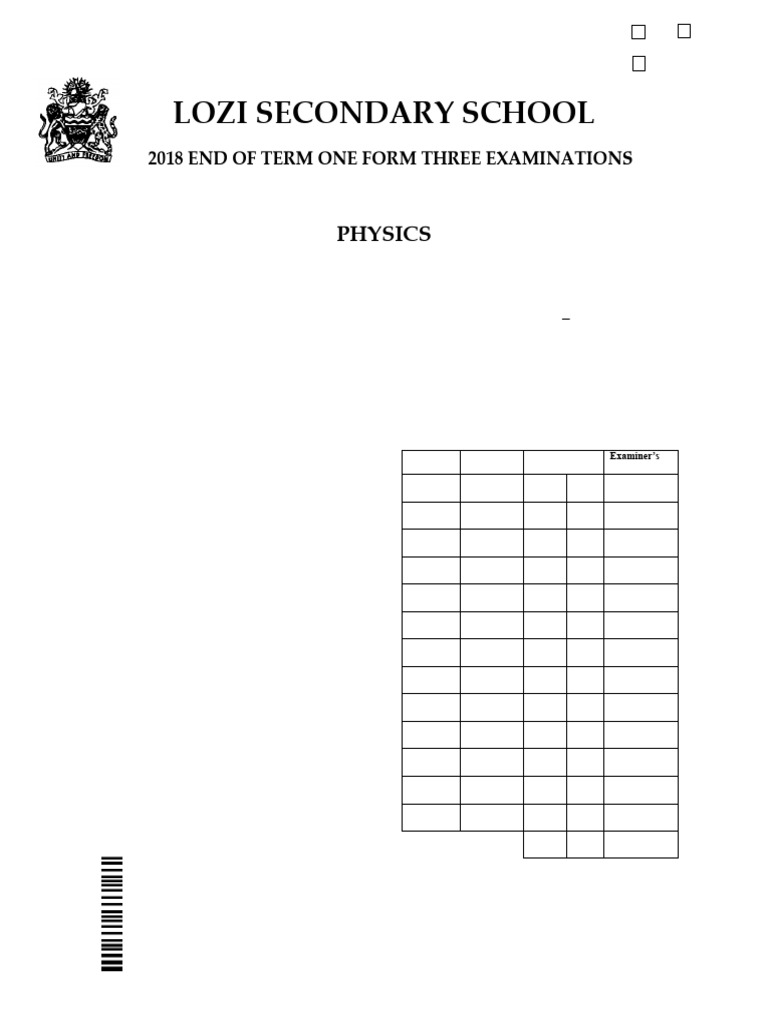 2018 Form 3 Physics Paper I 1 | PDF | Density | Heat