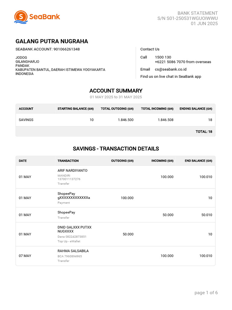 Seabank Statement 20250602 | PDF | Business | Personal Finance