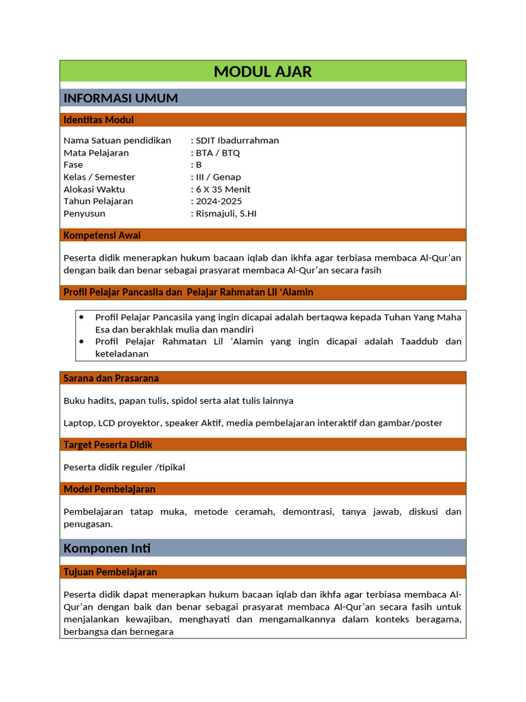 Modul Ajar Bta 3-4 | PDF