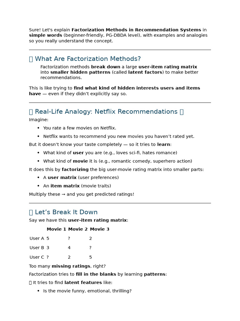 Factorization Methods in Recommendation Systems | PDF | Applied Mathematics