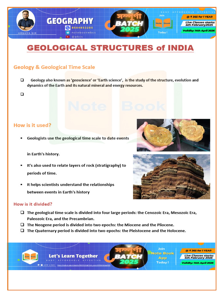 Geological Structures of India: Geology & Geological Time Scale | PDF ...