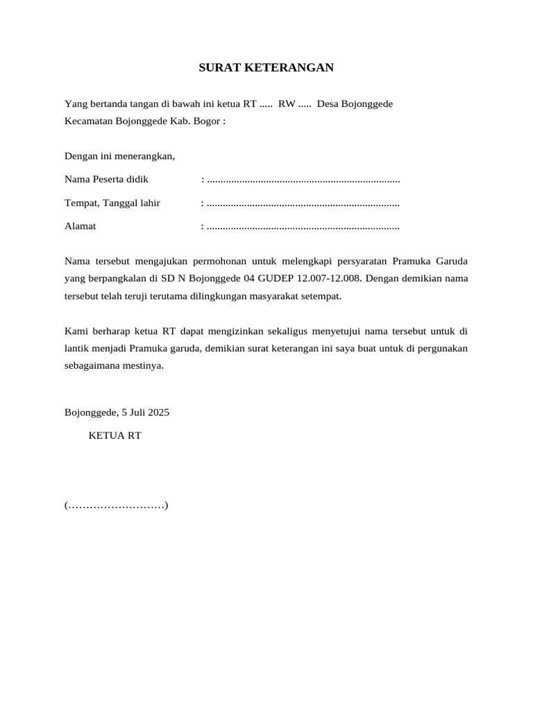 Surat Keterangan RT | PDF