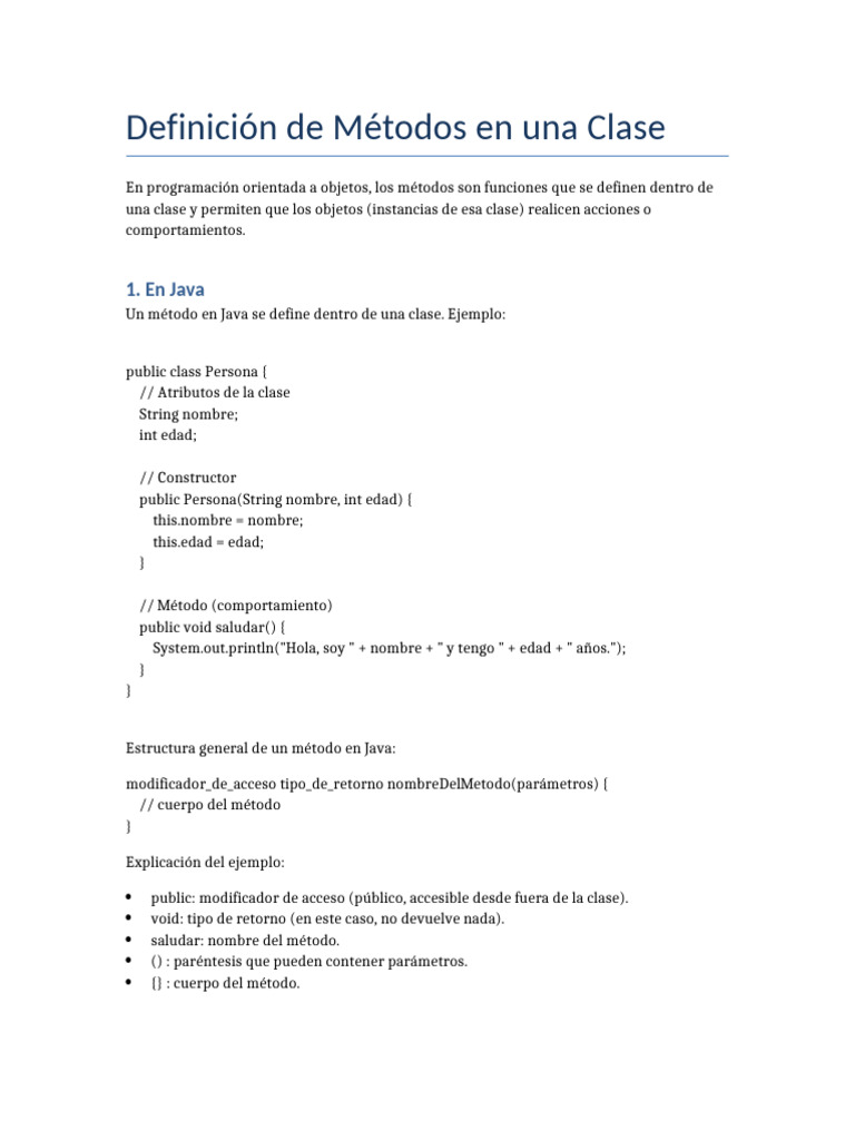 Definicion Metodos Clase | PDF