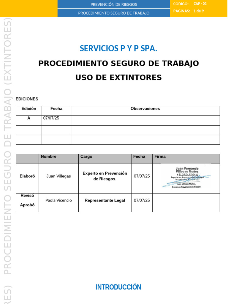 PST Uso de Extintor Cmar Spa | PDF | Materiales