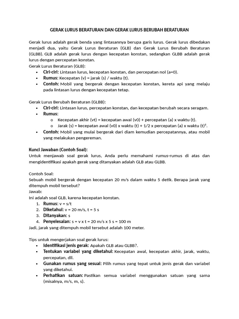 Gerak Lurus: GLB dan GLBB | PDF
