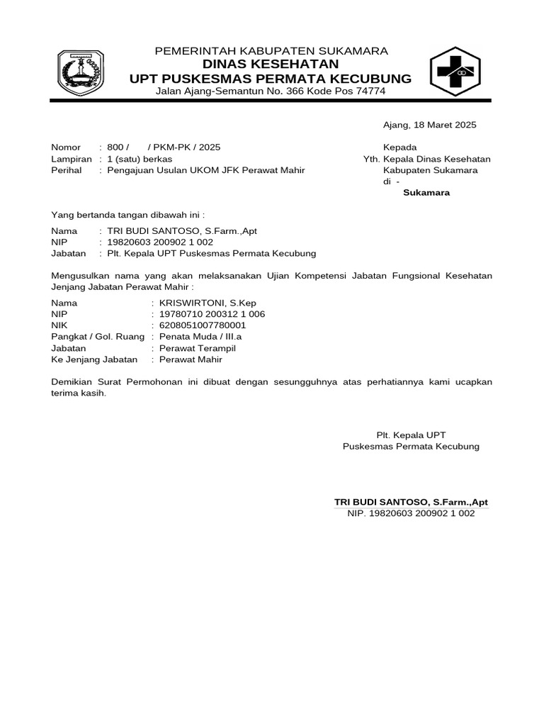 Surat Permohonan UKOM-1 | PDF