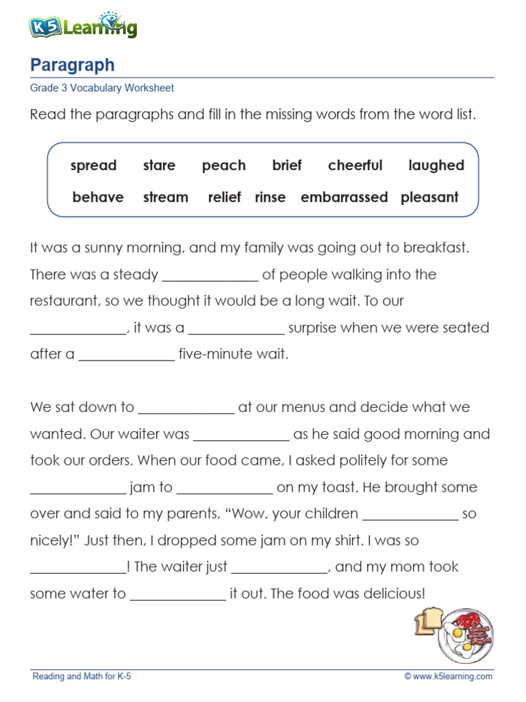 Grade 3 Paragraph Insert Words 3 | PDF