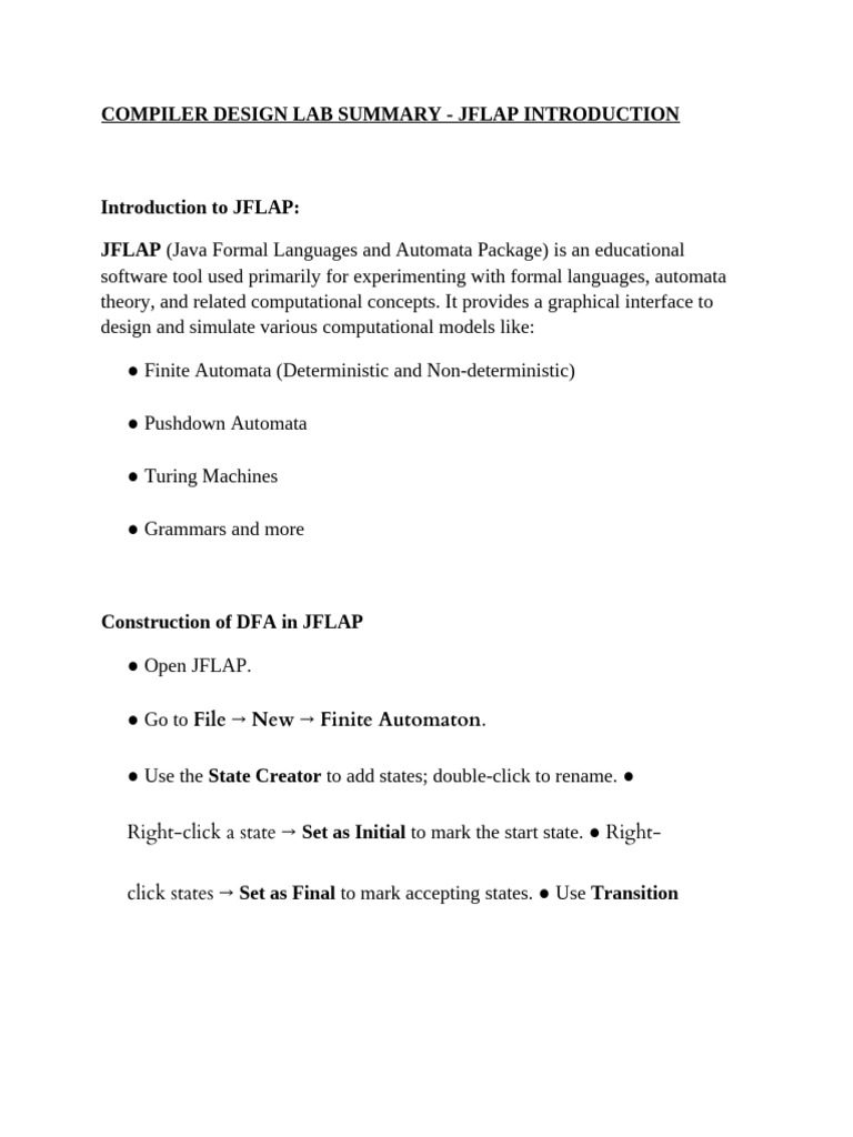 JFLAP Guide: Building DFAs and Automata | PDF