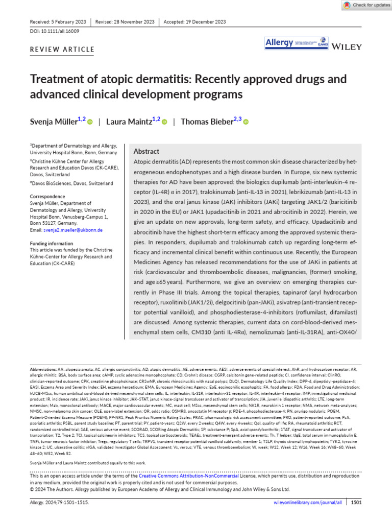 Treatment of Atopic Dermatitis Recently Approved Drugs and Advanced ...
