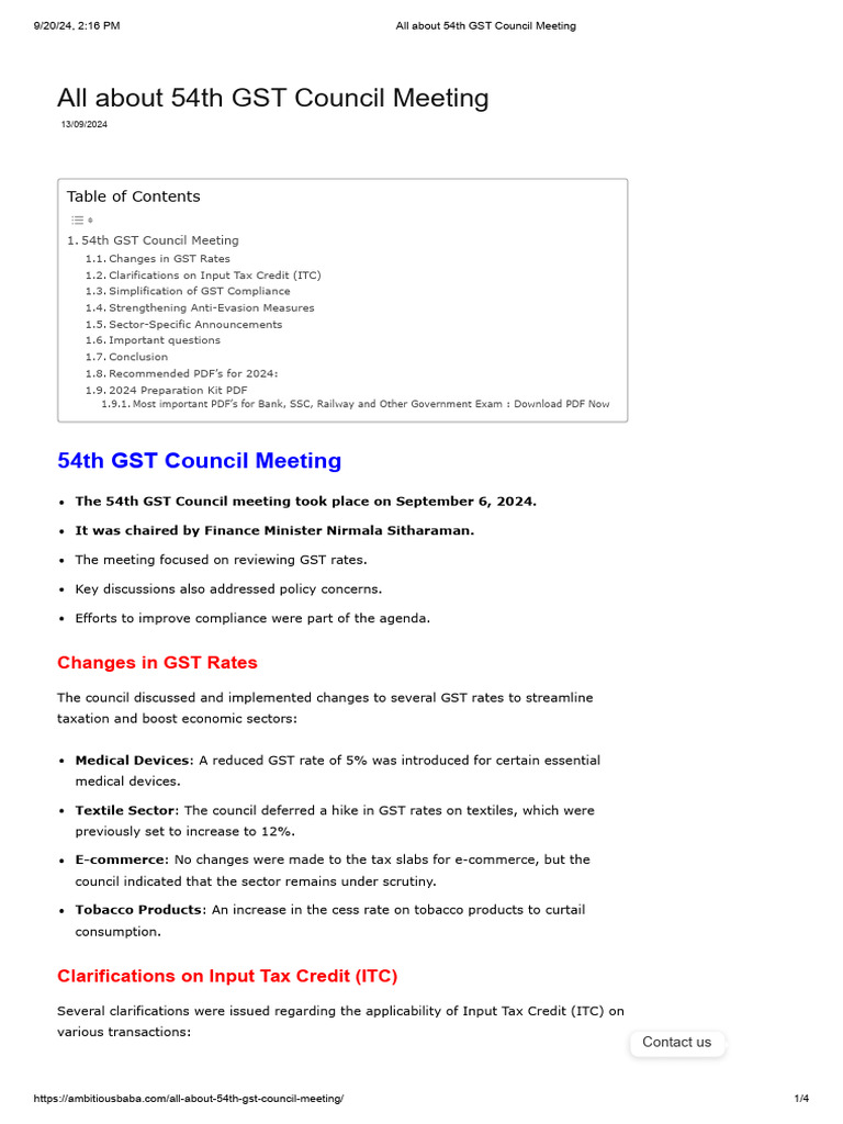 All About 54th GST Council Meeting | PDF | Taxes | Government Finances