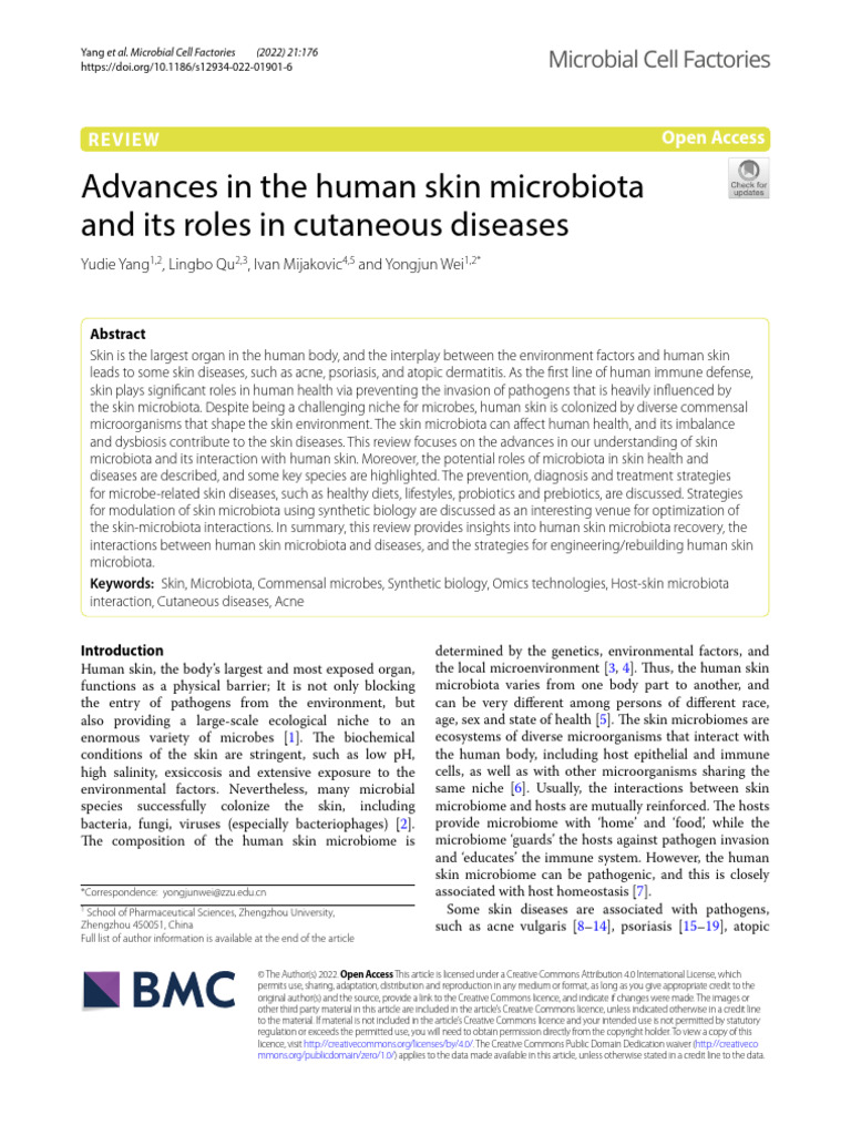 Advances in The Human Skin Microbiota and Its Roles in Cutaneous ...
