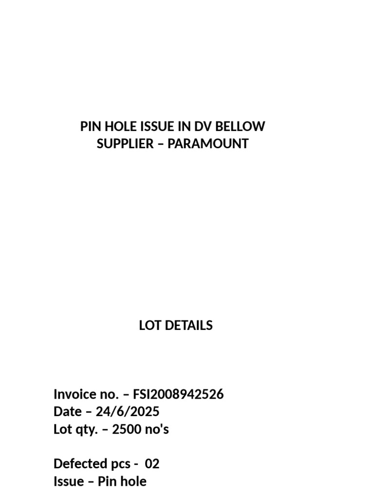 Pin Hole Issue - Paramount | PDF