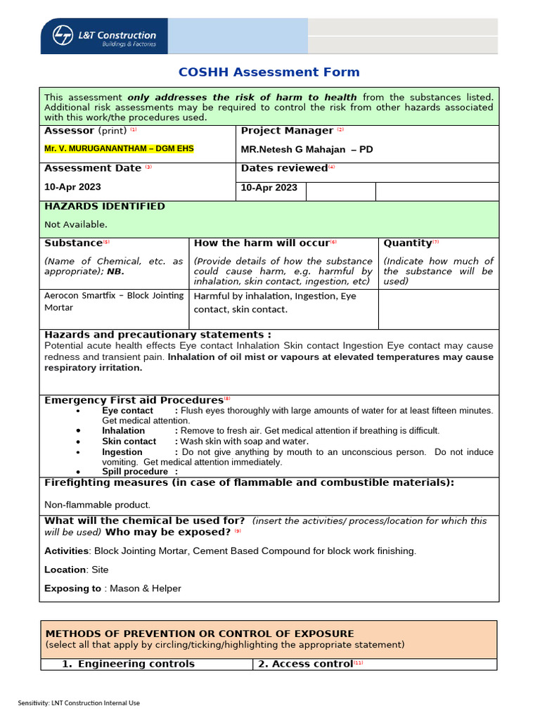 SP 6.1.2-7 COSHH-Assessment-Form - Block Jointing Mortar | PDF ...