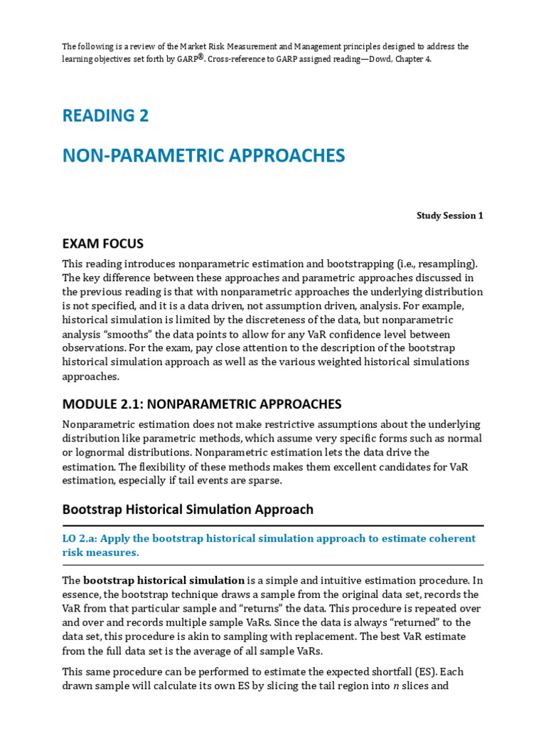 B1-R002 - Non-Parametric Approaches | PDF | Bootstrapping (Statistics) | Value At Risk