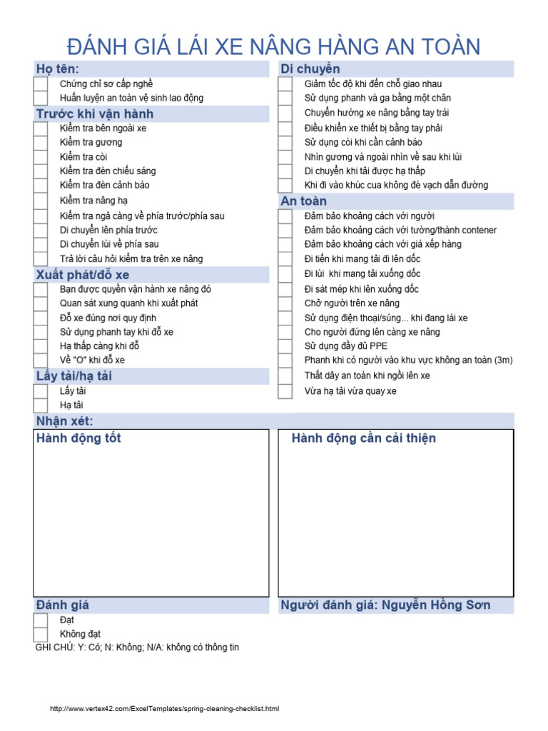 Checklist Xe Nâng Hàng | PDF