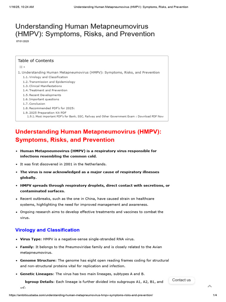 Understanding Human Metapneumovirus (HMPV) - Symptoms, Risks, and ...
