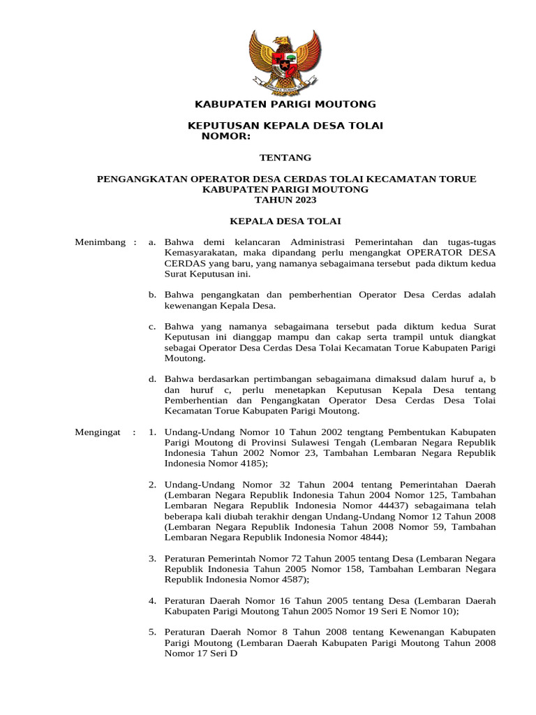 SK OPERATOR Operator Desa Cerdas | PDF