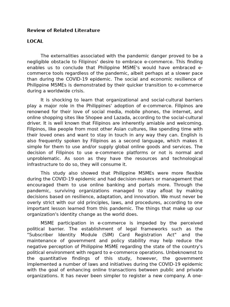 Review of Related Literature - LOCAL | PDF | E Commerce | Philippines
