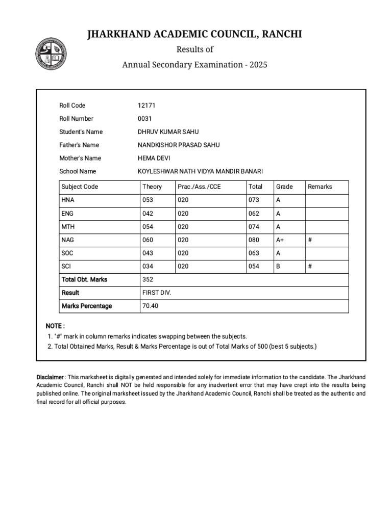Home - Jharkhand Academic Council | PDF