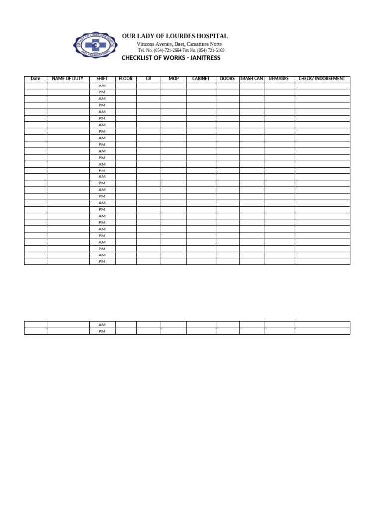 Schedule of Duties Housekeeping | PDF