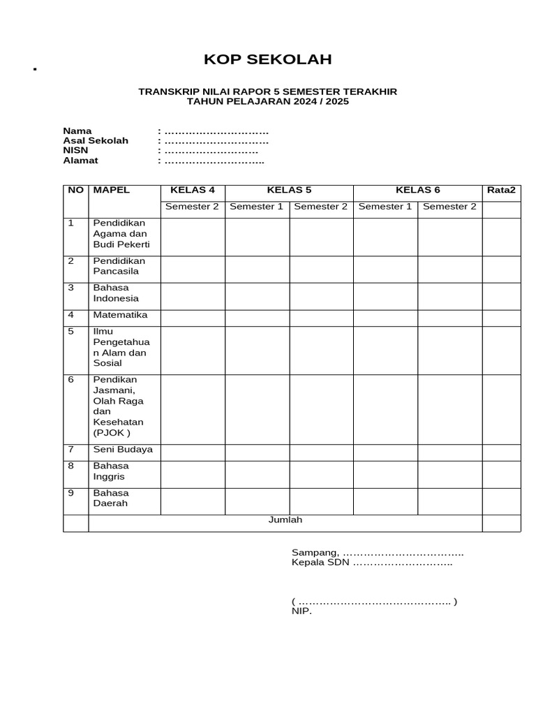 Contoh Format Transkrip Nilai | PDF