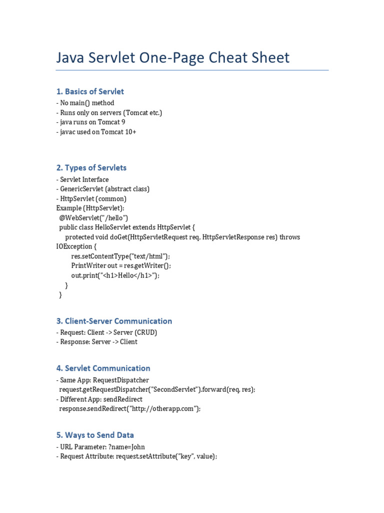 Java Servlet CheatSheet | PDF