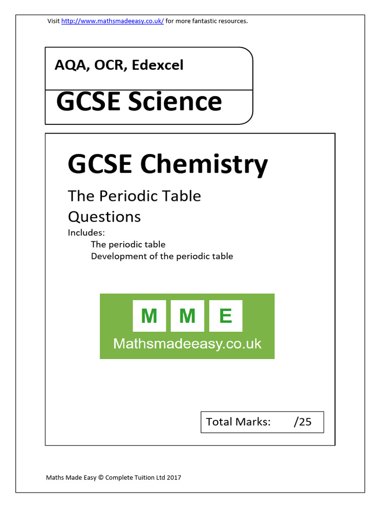 Periodic Table Worksheet Answers | PDF | Periodic Table | Chemical Elements