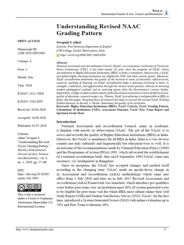 Ash v8 n1 008 Naac Paper | PDF | Quantitative Research | Evaluation