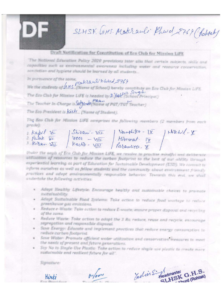 Eco Club Missin Life Notification | PDF