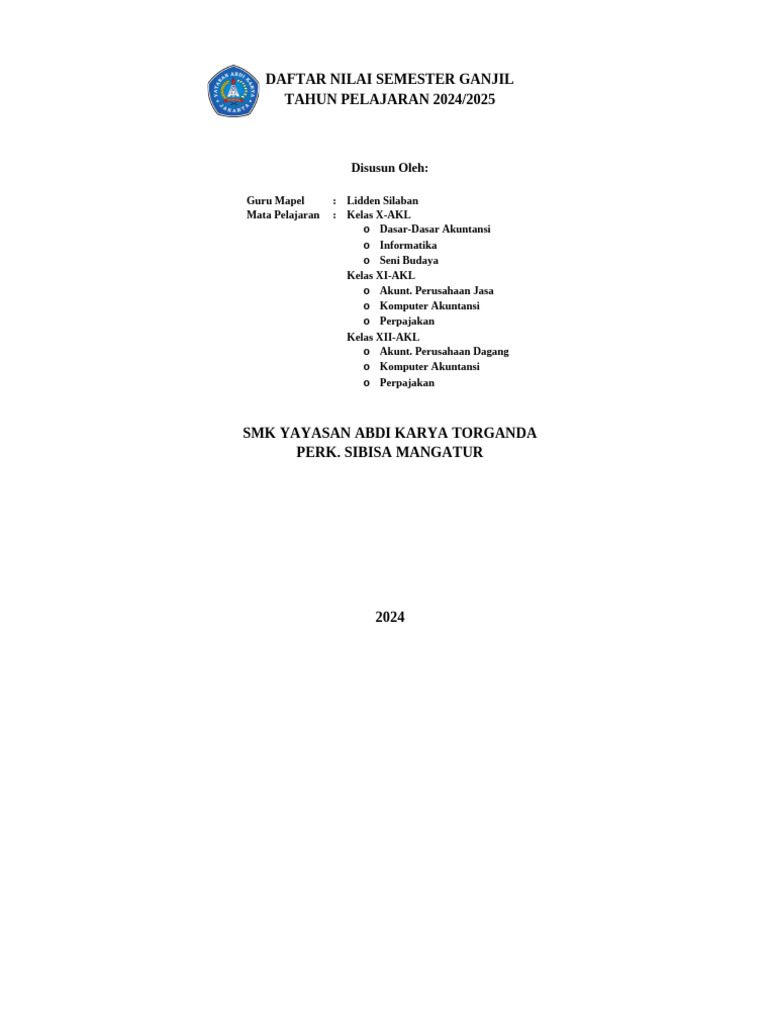 Cover Daftar Nilai | PDF