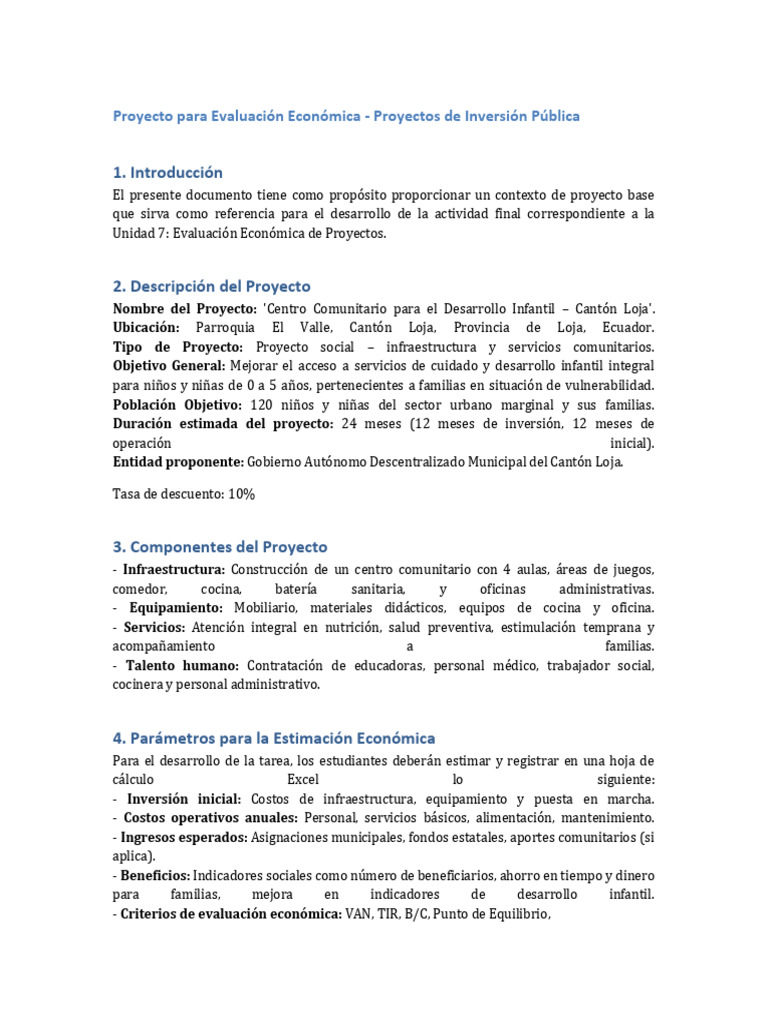 Proyecto Evaluacion Economica UTPL | PDF | Economias